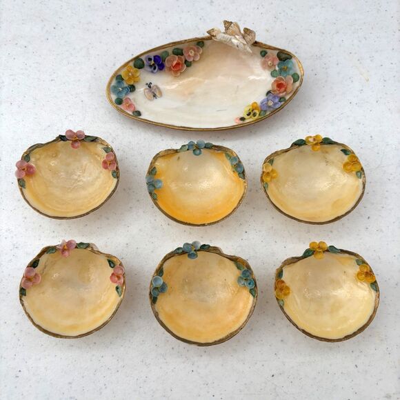 Dining | Rare Vintage Clam Shell Salt Cellar Set 195s Shabby Decor ...